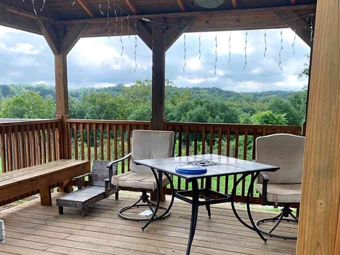Morning coffee tastes better when you're sipping it on a deck overlooking your temporary kingdom's rolling hills.