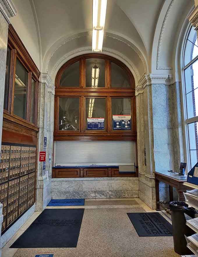 Marble counters, arched ceilings, and original woodwork. This post office makes mailing a package feel genuinely civilized.