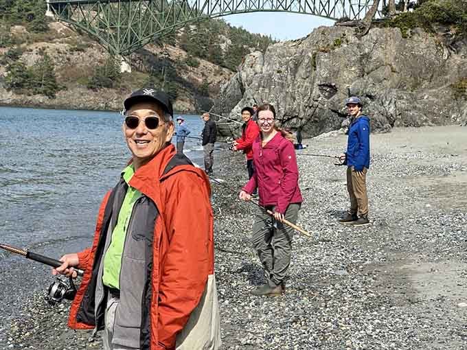 Fishing under the bridge with friends. Honestly, the scenery alone is worth the trip.