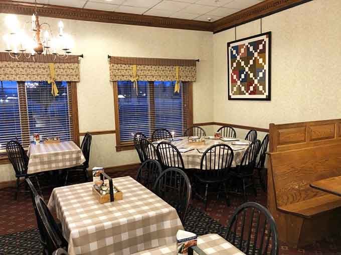Cozy dining rooms with checkered tablecloths where comfort food meets comfortable seating perfectly.
