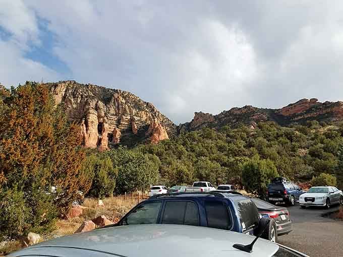 Even the parking lot has a view worth writing home about. Only in Sedona.