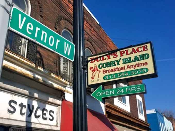 Corner of Vernor and the rest of your day sorted, Duly's sign has been pointing people toward happiness for a long time.