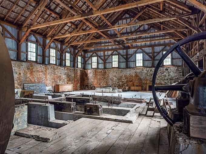 Inside the mill building, history echoes off every weathered wall and worn wooden beam.