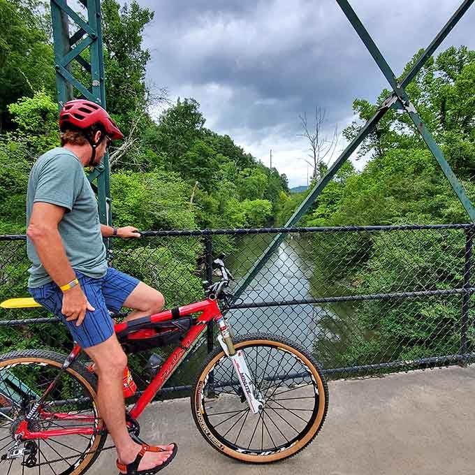 Stopping on a bridge over the Little Tennessee River, because some views genuinely demand a moment of your time.