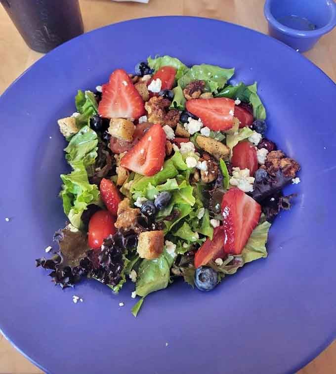 A salad so colorful and fresh it almost makes you forget you're here for the pancakes.