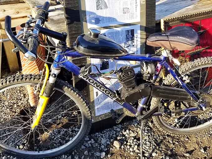 Half bicycle, half motorcycle, all mystery. Only at a flea market do you find something this gloriously unclassifiable.