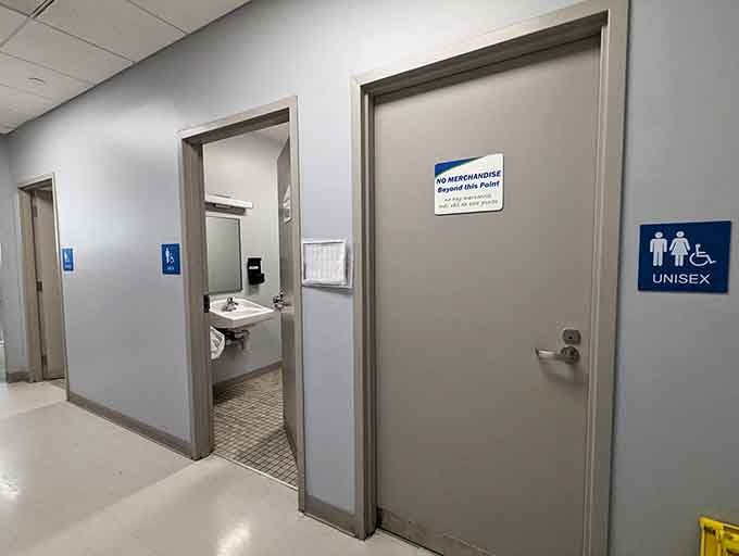 Clean, accessible restrooms tucked neatly into the corner, a small but genuinely appreciated detail for a long day of serious digging.
