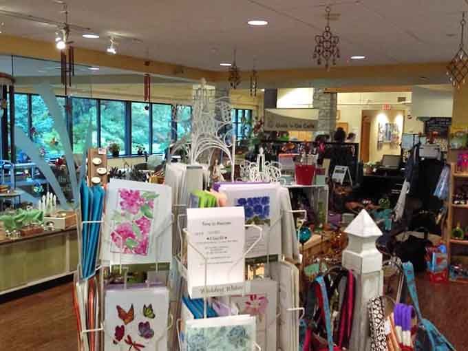 The gift shop is the kind of place where you go in for one card and leave with your arms full.