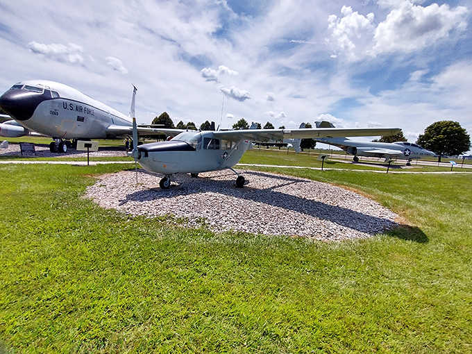 The Cessna Skymaster observation plane, small but mighty in its reconnaissance role during wartime.