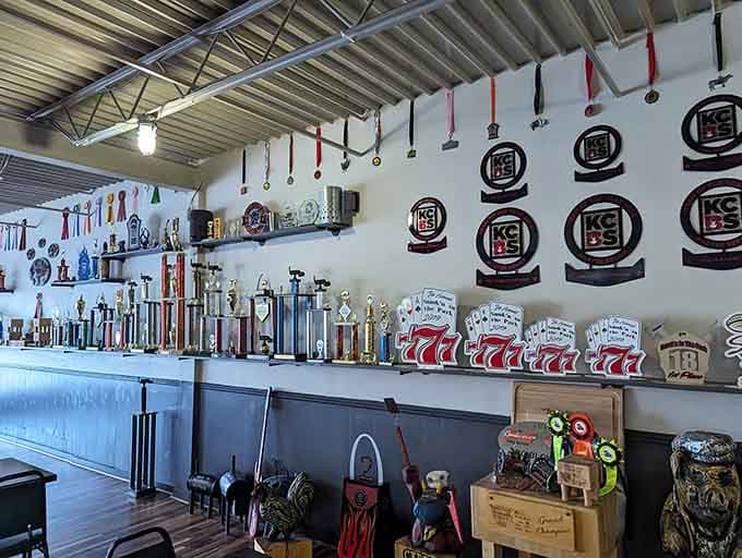 That trophy collection tells you everything you need to know about the serious barbecue credentials happening here.