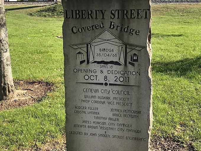 Dedicated October 8, 2011, and designed by John Smolen. A community came together and built something genuinely worth celebrating.