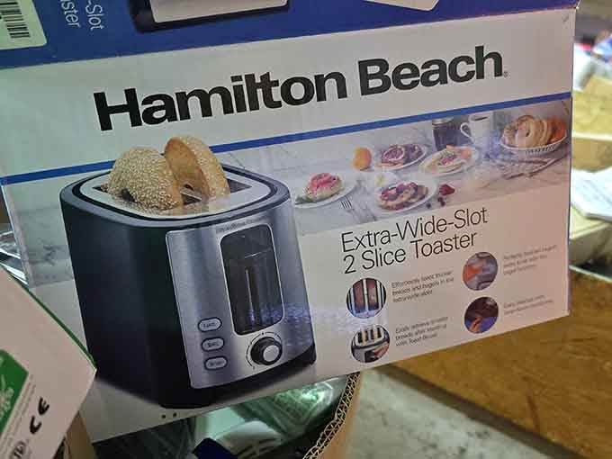 A Hamilton Beach extra-wide slot toaster spotted at Hylton's, because even breakfast gets a serious upgrade when the price is right.