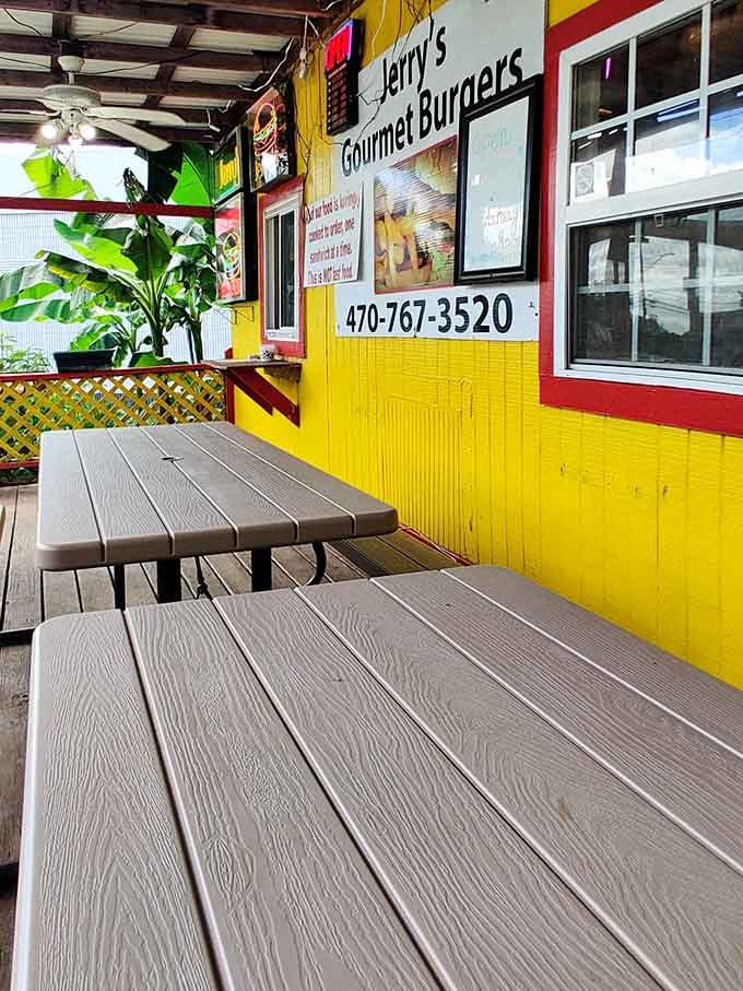 Outdoor seating lets you enjoy your meal while watching the world go by on Dallas Highway in style.