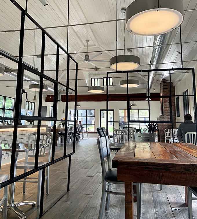 Those soaring ceilings and industrial touches give this space an airy, loft-like feel that invites you to linger longer.