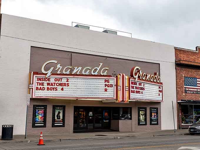 The Granada Theatre marquee lights up Adams Avenue like a love letter to classic small-town moviegoing.