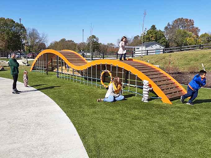 Wave-shaped bridges that make walking from point A to point B feel like an adventure across rolling hills.