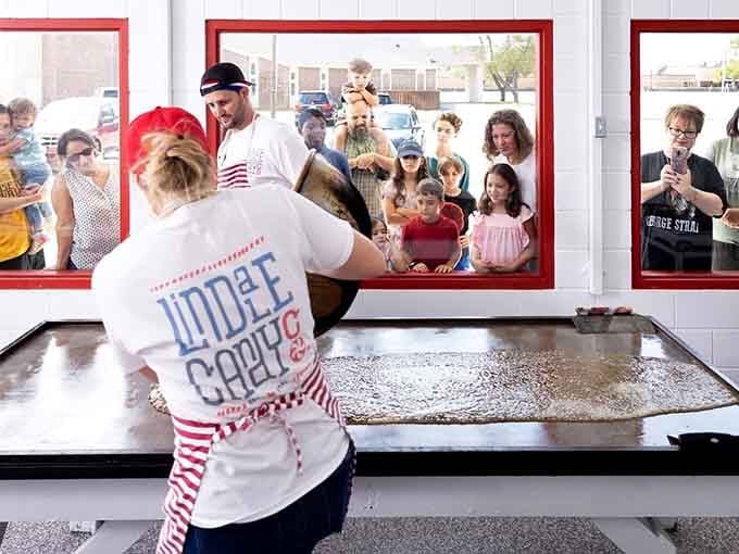 Crowds pressed against the windows watching candy being made. Pure, unscripted, delicious theater.