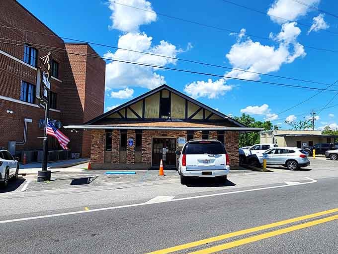 Dew Drop Inn Restaurant's Tudor-style exterior hints at the comfort food waiting inside for hungry locals and lucky visitors.