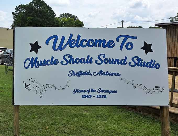 Home of the Swampers, Sheffield, Alabama. A welcome sign that carries more weight than most welcome signs ever will.