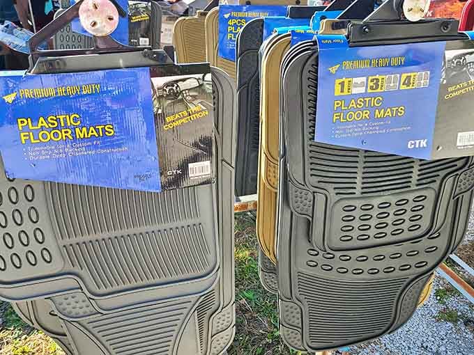Heavy-duty floor mats standing at attention, quietly promising your car's interior a much cleaner and more dignified future.