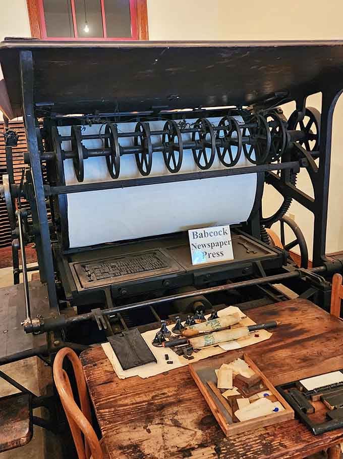 That Babcock Newspaper Press produced real news one painstaking letter at a time, no autocorrect required.