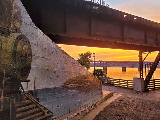 That golden sunrise sneaking under the bridge is the kind of morning view that makes early risers feel very smug.