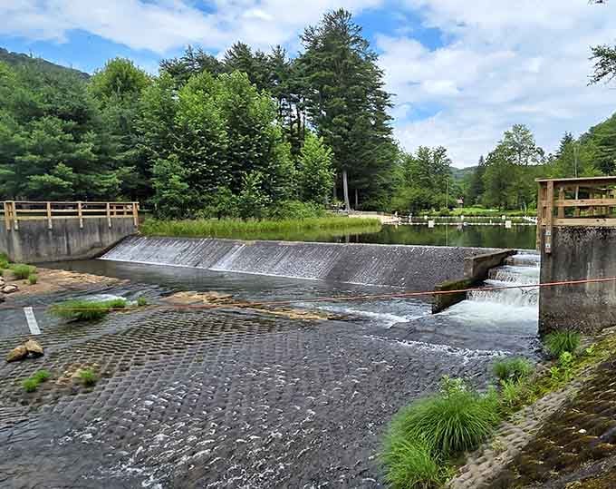Water spilling over the dam at Kettle Creek is the kind of sight that makes you forget what day it is.