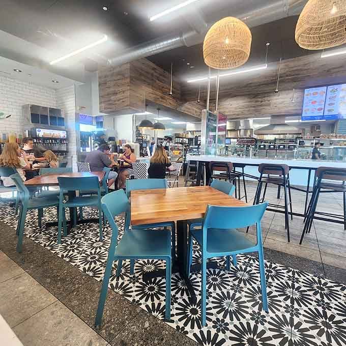 Modern meets casual in a dining room where families and solo diners alike find their perfect breakfast spot.