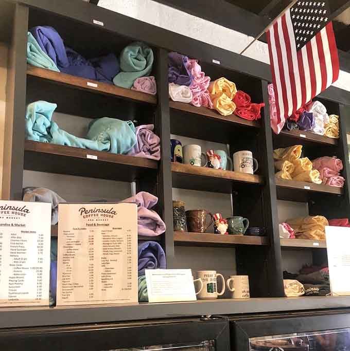 Cozy blankets, cheerful mugs, and merch that makes you want to take Peninsula home with you.