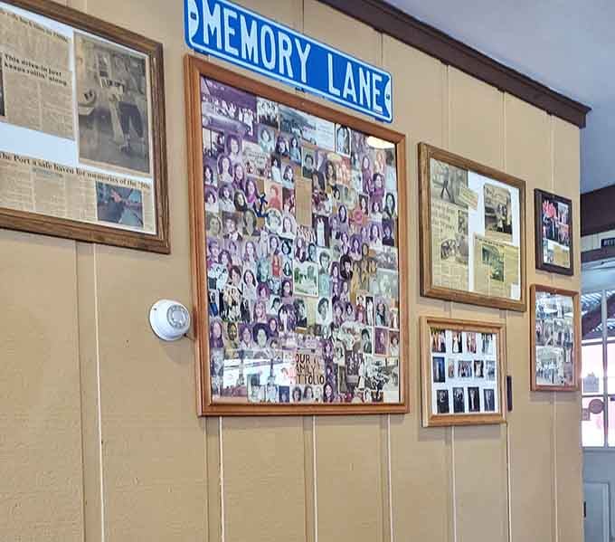 Decades of photos and newspaper clippings. This wall quietly says, "We've meant something to a lot of people."