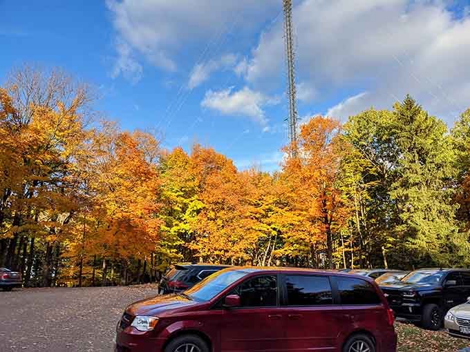 Even the parking lot at Rib Mountain looks like a painting during peak fall foliage season.