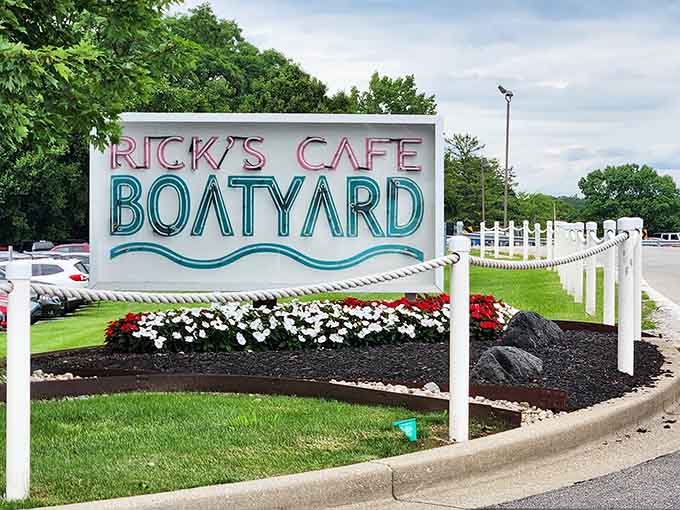 That neon sign wrapped in rope says everything: nautical charm meets Indiana pride, perfectly.
