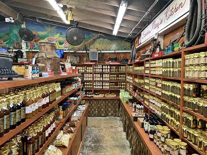 Shelves packed with jams, jellies, and hot sauces mean your kitchen's about to get a serious tropical upgrade.