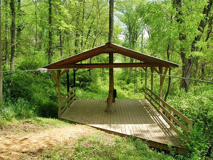A quiet wooden platform tucked into the Kentucky woods, the calm before the glorious, screaming storm.