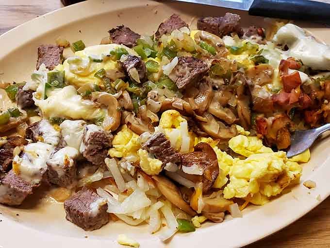 The Ultimate Steak Scramble lives up to its name with tender beef and perfectly scrambled eggs throughout.