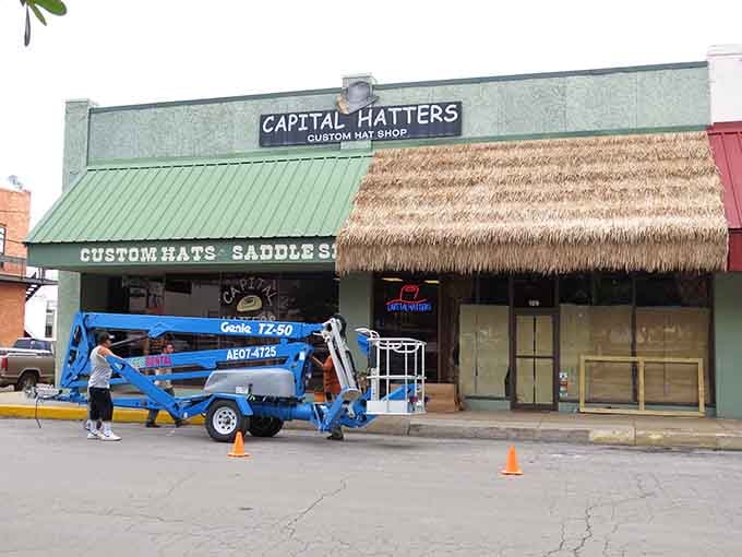 Capital Hatters custom hat shop, where you walk in looking ordinary and walk out looking like you own the county.