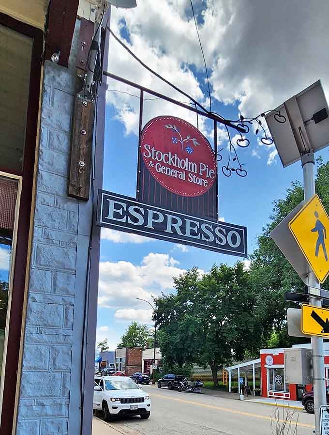 The espresso sign hanging outside promises caffeine to fuel your important pie-related decision making inside this establishment.