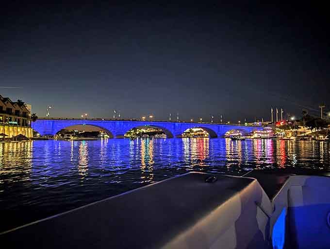 The London Bridge lit up at night is the kind of sight that stops conversations cold.