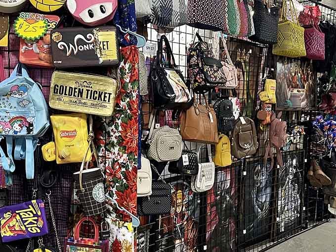 A Willy Wonka Golden Ticket purse hanging right there, Charlie Bucket never had shopping this good.