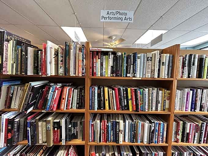 Arts, photography, and performing arts all crammed onto one glorious set of shelves, a creative person's personal paradise.