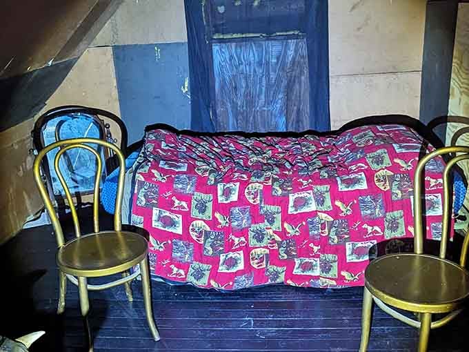 Attic sleeping quarters where you'll definitely get rest, assuming your nerves can handle the accommodations provided.