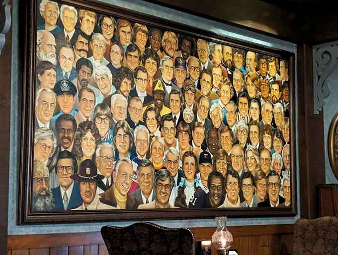 A collage of famous faces reminds you that presidents and celebrities have all made the pilgrimage to this very spot.