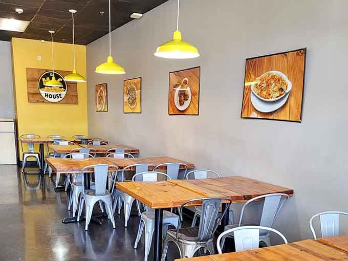 The clean lines and food photography on the walls celebrate the menu items like the culinary stars they truly are here.
