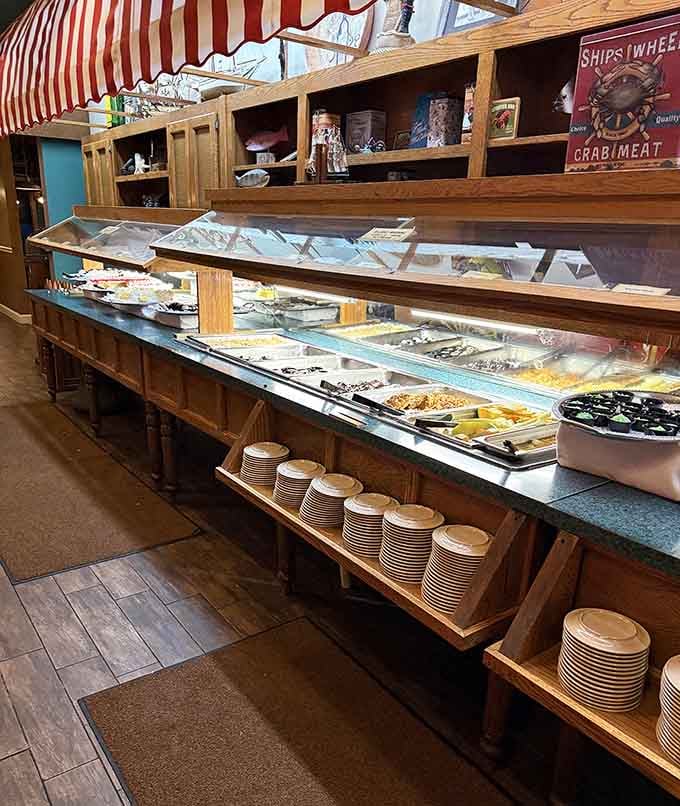 Buffet stations stretch endlessly, stocked and ready for the hungry masses who know what's coming next.