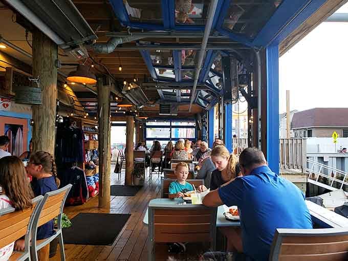 Families, friends, and the occasional dog settling in for a meal. The Surfing Pig welcomes everyone, no reservations required.