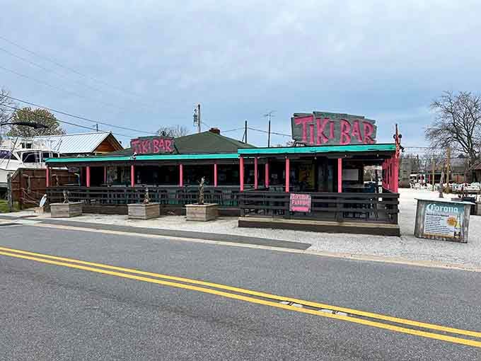 From across the street, the Tiki Bar & Grill already looks like the best plan you've made all week.
