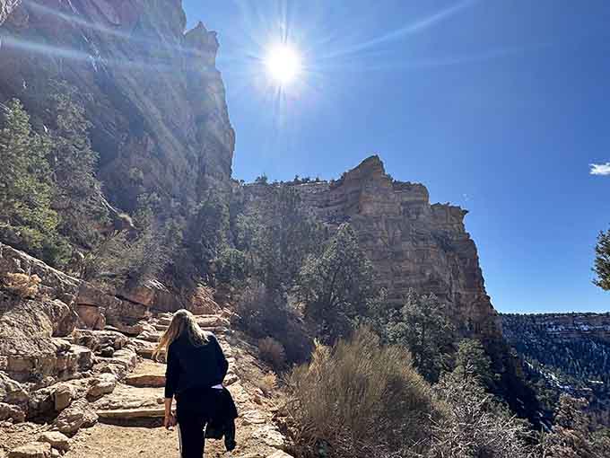 Stone steps carved into the canyon rim, leading somewhere spectacular, because the best views always require a little effort.