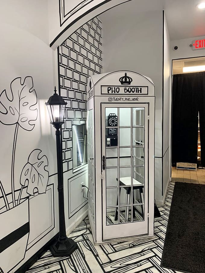 Step inside this illustrated phone booth for the ultimate photo op that'll make your followers question reality.