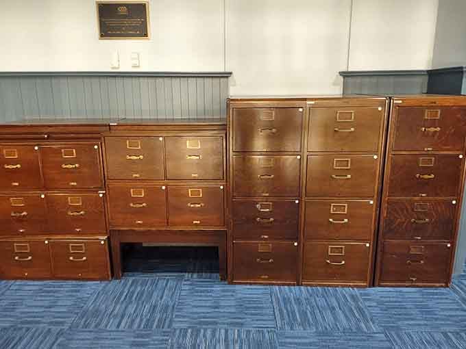 These vintage storage units hold historical documents like precious cargo, preserving the past for future generations to discover.