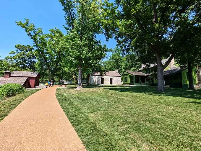 Follow this sun-warmed path past towering trees and manicured lawns, and let the whole property slowly reveal itself at its own pace.
